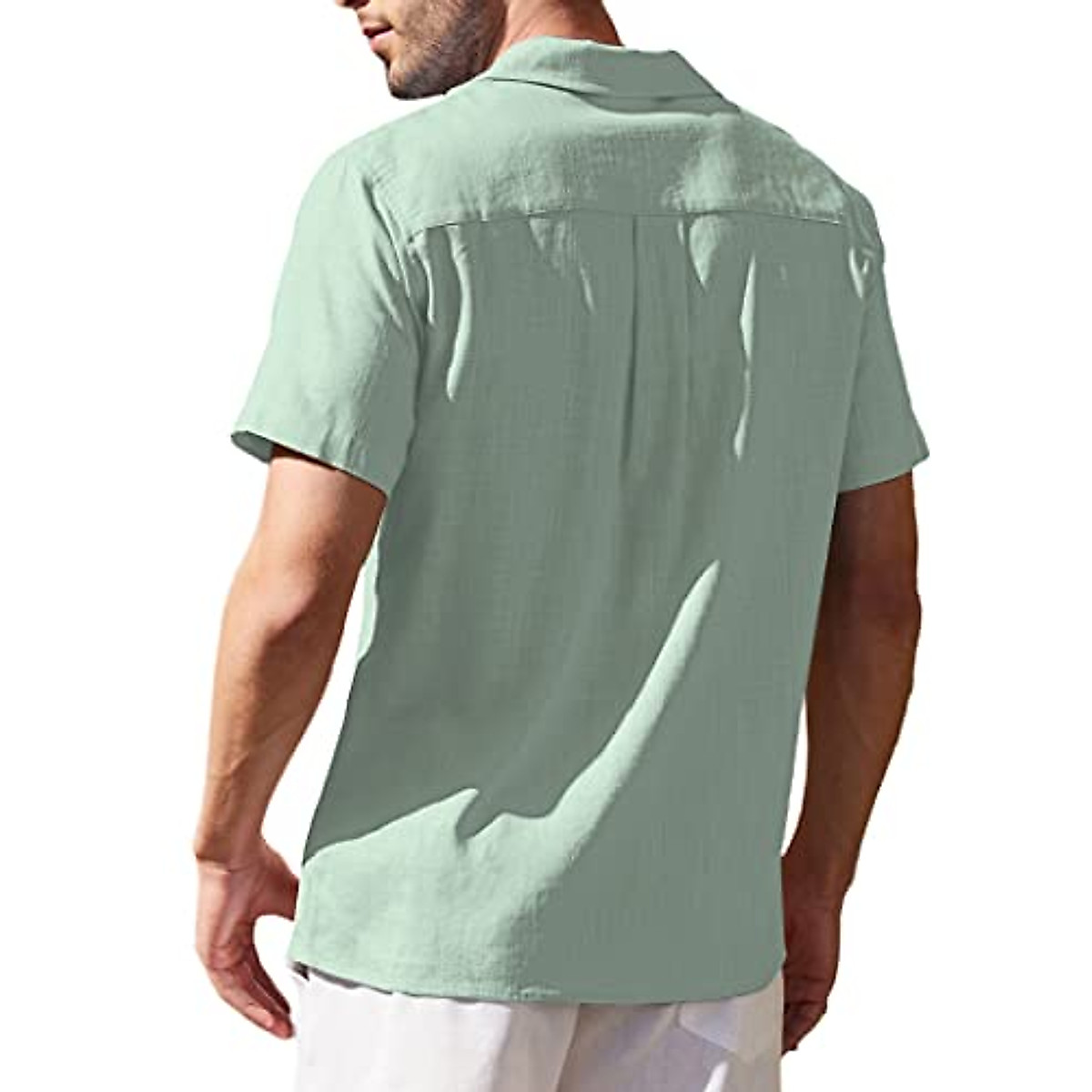 COOFANDY Men's Cuban Shirt Short Sleeve Linen Tops Casual Beach Button Up Shirts A - Light Green
