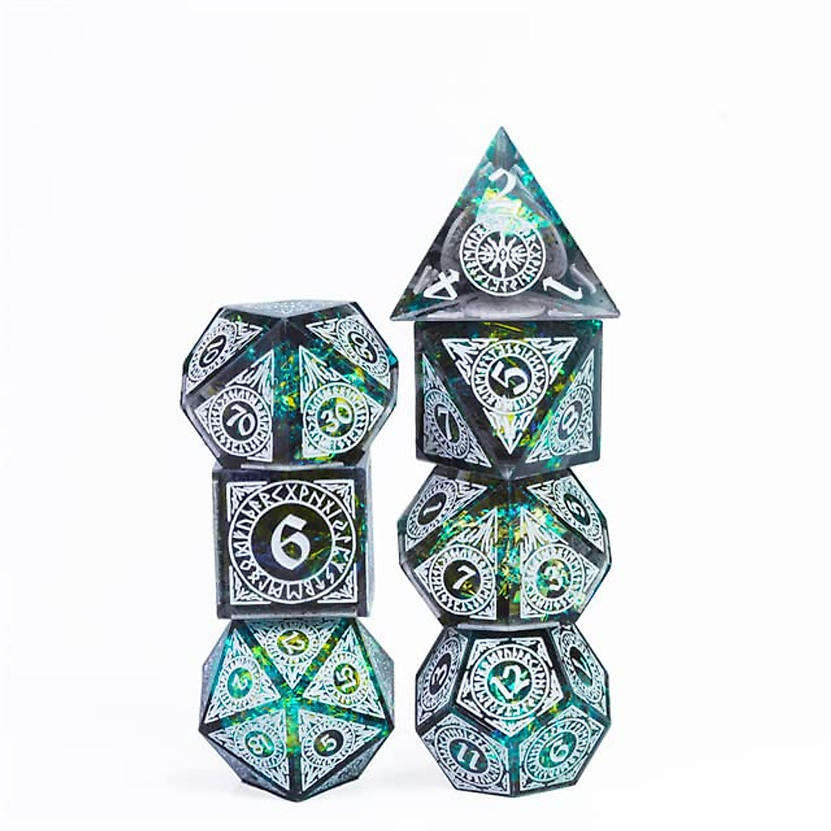 Dark Magic Orb Sharp DND Dice Set with Leather Dice Box | for Dungeons and Dragons, D&D, Sharp Edge, D20 Polyhedral Resin Dice, Dungeons and Dragons Gifts, Accessories