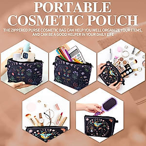 4 Pcs Small Witch Moon Makeup Bag Purse Portable Pouch with Zipper Flower Cosmetic Bag for 3D Printed Goth Pencil Case Travel Organizer Toiletry Storage Women Gift Supplies Holiday Decoration