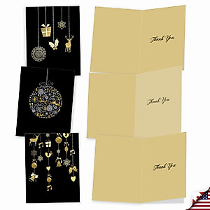 The Best Card Company - 20 Christmas Thank You Cards Boxed (10 Designs, 2 Each) - Assorted Gratitude Cards (4 x 5.12 Inch) (Not Gold Foil) - Golden Holidays AM6723XTG-B2x10