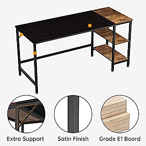JOISCOPE Home Office Computer Desk,Study Writing Desk with Wooden Storage Shelf,2-Tier Industrial Morden Laptop Table with Splice Board,60 inches(Black Oak Finish)