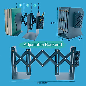 Simplesun Expandable Bookends, Metal Adjustable Book Ends for Heavy Books, Book Shelf Organizer Holder for Desk, Office Home School Kid Student Book Stroage (Blue)