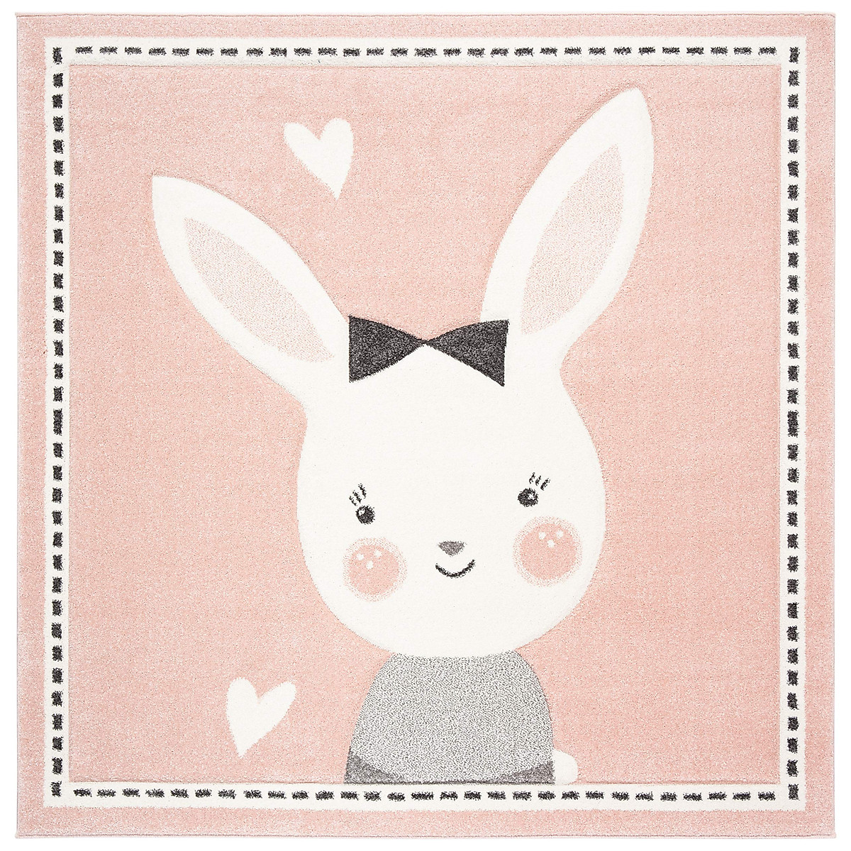 SAFAVIEH Carousel Kids Collection 8' Square Pink/Ivory CRK166P Bunny Non-Shedding Nursery Playroom Area Rug