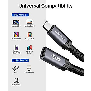 USB C Extension Cable 2M/6.6FT, JSAUX USB C 3.2 Extender Cord Male to Female Support PD 𝟭𝟬𝟬𝙒/5A Fast Charging, 10Gbps Sync Transfer Compatible with Steam Deck, USB C Hub, MacBook/iPad Pro, Magsafe