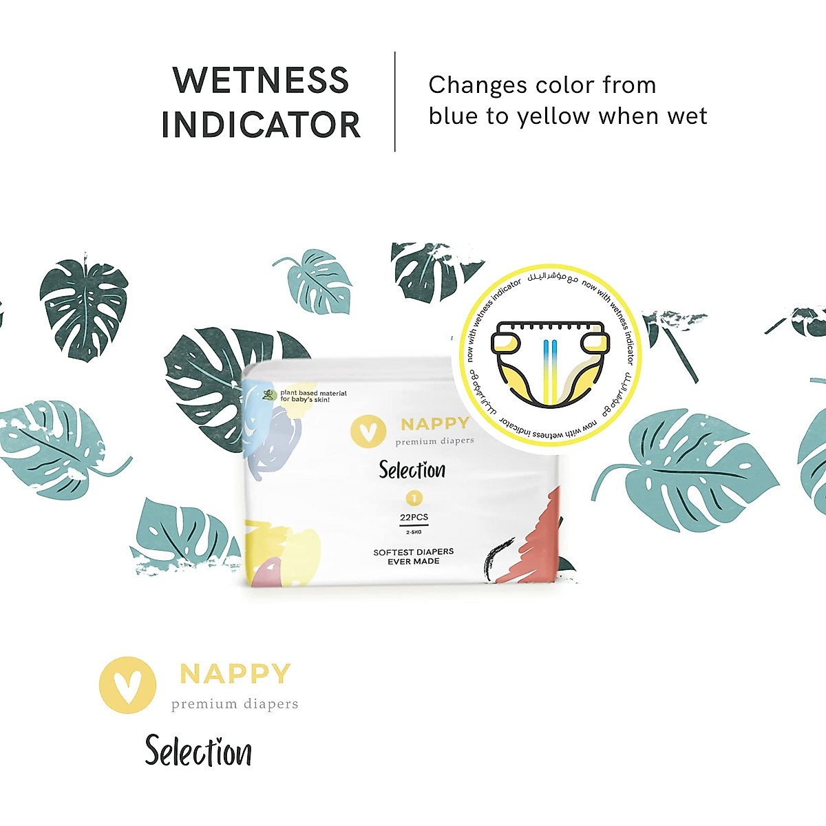 Nappy Selection Premium Diapers Size 1 (2-5 KG) Newborn 22 Diapers/Organic-Natural Cotton Enhanced Back Sheet/European Made