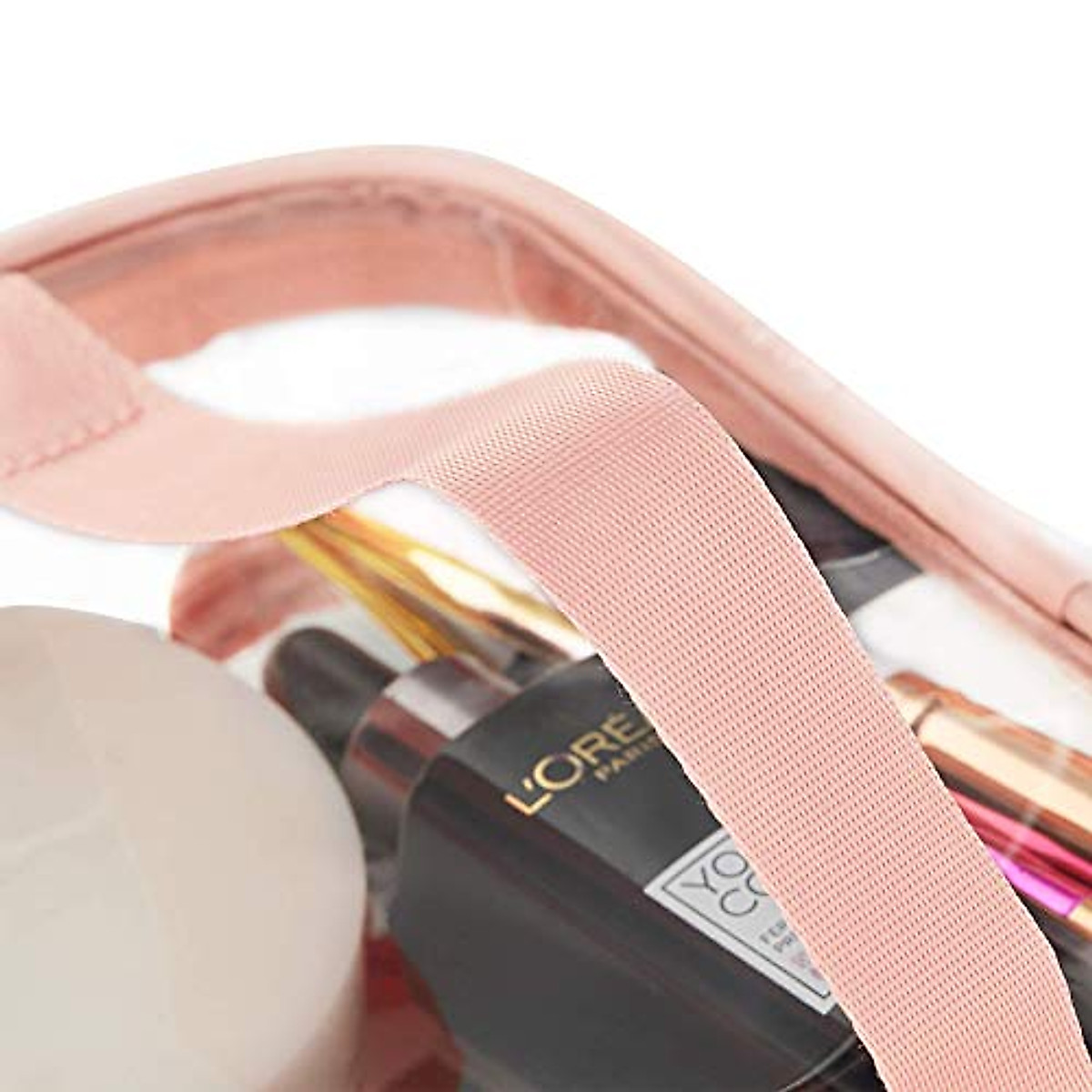 HAOGUAGUA Tsa Approved Clear Travel Toiletry Makeup Bags with Zipper and Handle Waterproof Transparent PVC Cosmetic Bag (Medium, Pink)