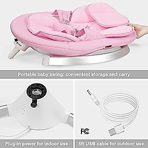 HARPPA Electric Baby Swing for Infants to Toddler, Portable Babies Swinger for Newborn Boy and Girls with 5 Swing Speed, Remote Control Music Speaker with 12 Preset Lullabies Enabled Bluetooth Pink