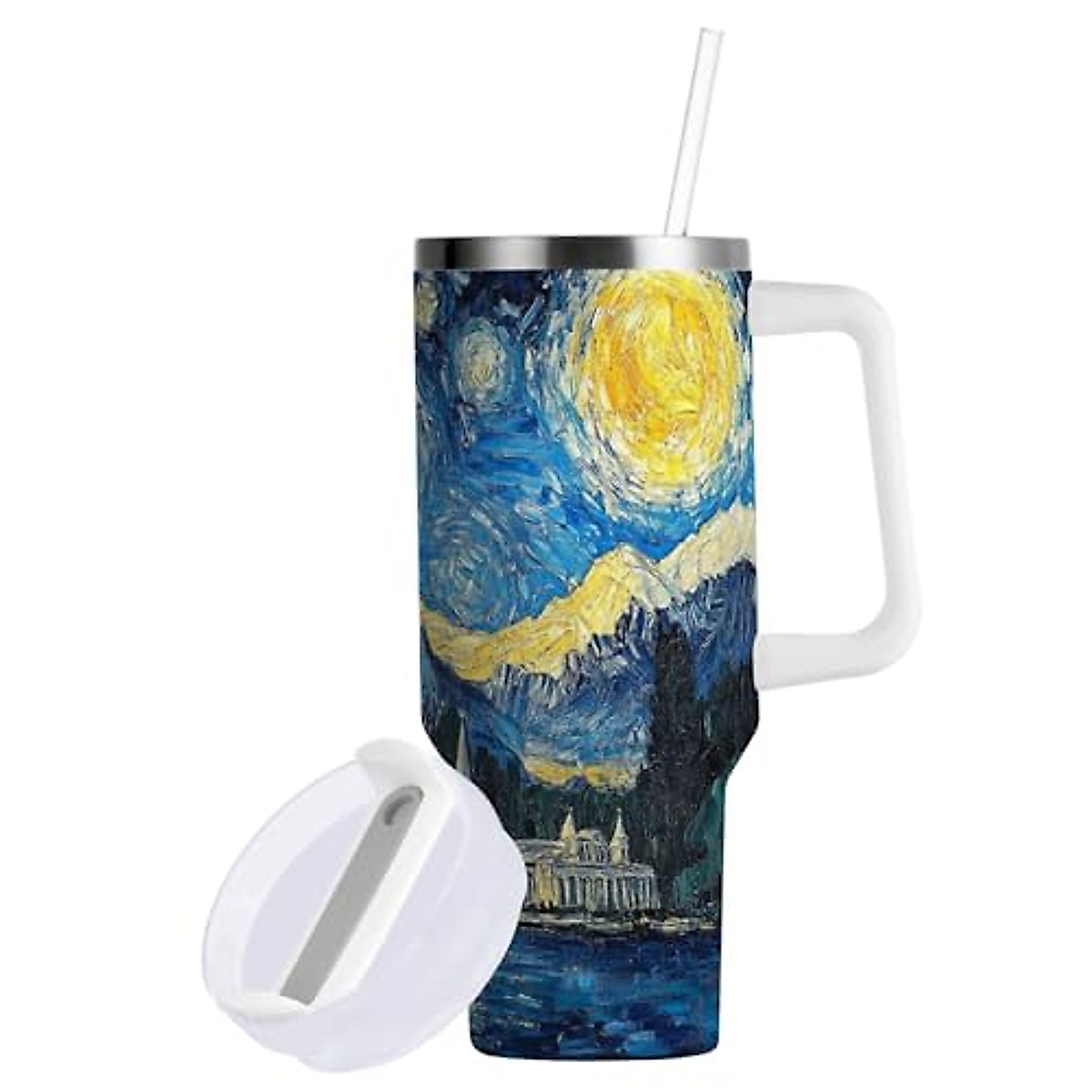 RPLIFE Starry Night Style Coffee Tumbler, Stainless Steel Coffee Tumbler, Insulated Tumblers with Handles, Tumblers for Women