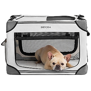 EHEYCIGA Collapsible Dog Crate 26 Inches, Soft Portable Dog Crate for Small Dogs, Travel Dog Kennel Indoor & Outside, Foldable Dog Crate with 4-Door Mesh Windows