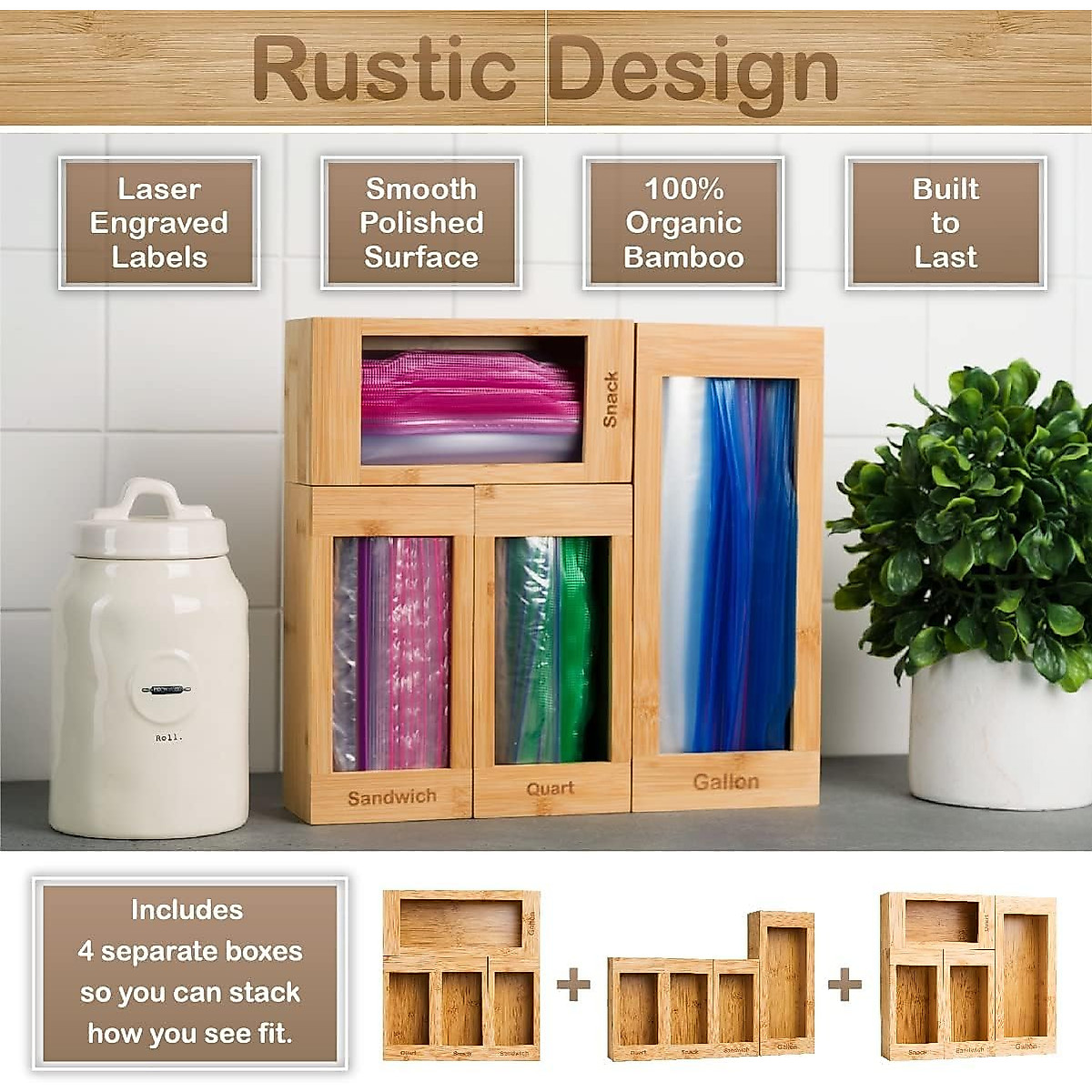 Bartnelli Seal Top Plastic Bag Organizer Storage for Kitchen Drawer Organization, Plastic Sandwich Baggie Holder Dispenser