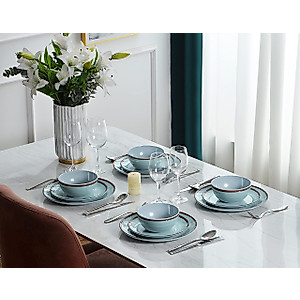 Melamine Dinnerware Set for 4, 12Pcs Dinnerware Sets, Green Plates And Bowls Sets Morden Dish Set Dishwasher Safe BPA Free(Green)