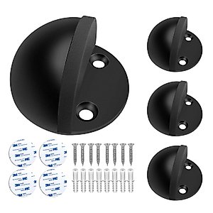 Door Stops, Floor Door Stopper 4 Pack No Drill Doorstops Black Rubber Bumper Door Stoppers for Bottom of Door