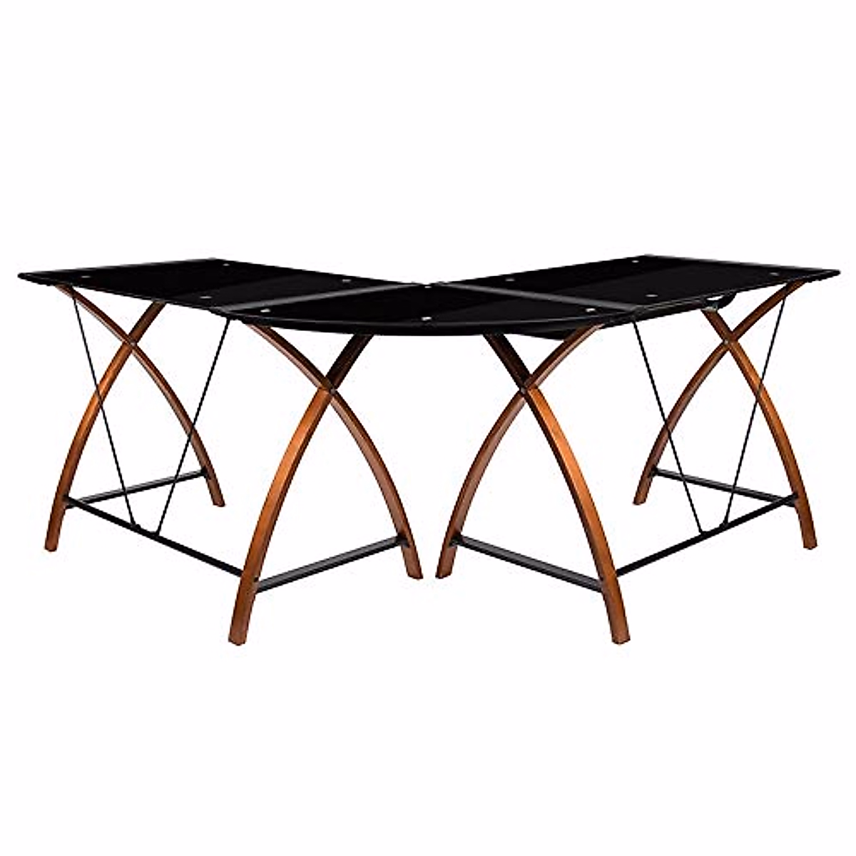 Flash Furniture Jude Black Glass L-Shape Corner Computer Desk with Pull-Out Keyboard Tray