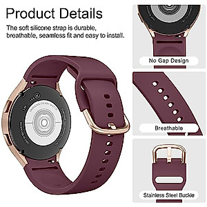 Vancle Bands Compatible with Samsung Galaxy Watch 4 / Galaxy Watch 5 Band 40mm 44mm, Galaxy Watch 4 Classic Bands 42mm 46mm, Galaxy Watch 5 Pro 45mm, 20mm Soft Silicone Sport Strap for Women Men (Wine