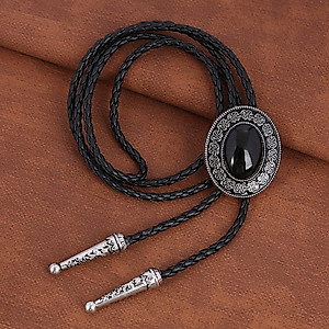 HUABOLA CALYN Bolo tie, Handmade Round Shape Western Cowboy Bola tie black