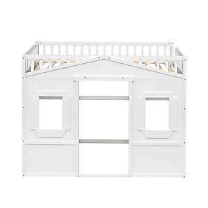 Merax Twin Size Wood Loft Bed, House Bed Frame with Ladder and Safety Guardrails for Kids, No Box Spring Needed, White