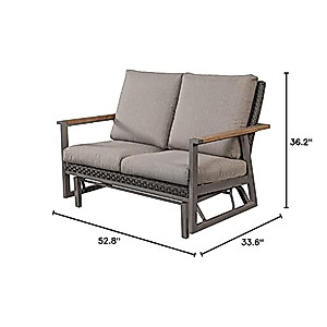 LOKATSE HOME Patio Glider Rocking Chair Outdoor 2 Person Bench Metal Swing Loveseat with Faux Wood Armrest, Wicker Backrest and Thick Cushion, Grey