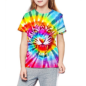 LAIDIPAS Boys Girls T-Shirt Kid Funny 3D Colorful Tee Shirts Animal Design Short Sleeve Top Tee Size 8-10 Years
