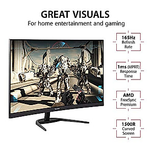 ViewSonic VX3268-PC-MHD 32 Inch Curved 1080p 1ms 165Hz Gaming Monitor with FreeSync Premium, Eye Care, HDMI and Display Port