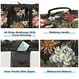 VIGTRO Vintage Spring Flower Bird Large Heavy Duty Laundry Backpack Hamper with Shoulder Strips and Drawstring, Retro Peony Floral Nylon Waterproof Laundry Bag Durable for Dorm Laundromat Travel
