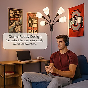 LIGHTACCENTS Modern Multi Head Floor Lamp - Medusa 5 Light Standing Lamp Tall Bedroom Lamp with 5 Positionable Bright Acrylic White Shades with 3-Light Mode Switch(Silver)