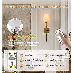 USB C Rechargeable Light Bulbs with Remote, 5W LED Dimmable Battery Powered Light Bulb, Touch Control E26 Portable Emergency Light Bulbs with Timer, for Home Power Outages, Non Hardwired, 2 Pack