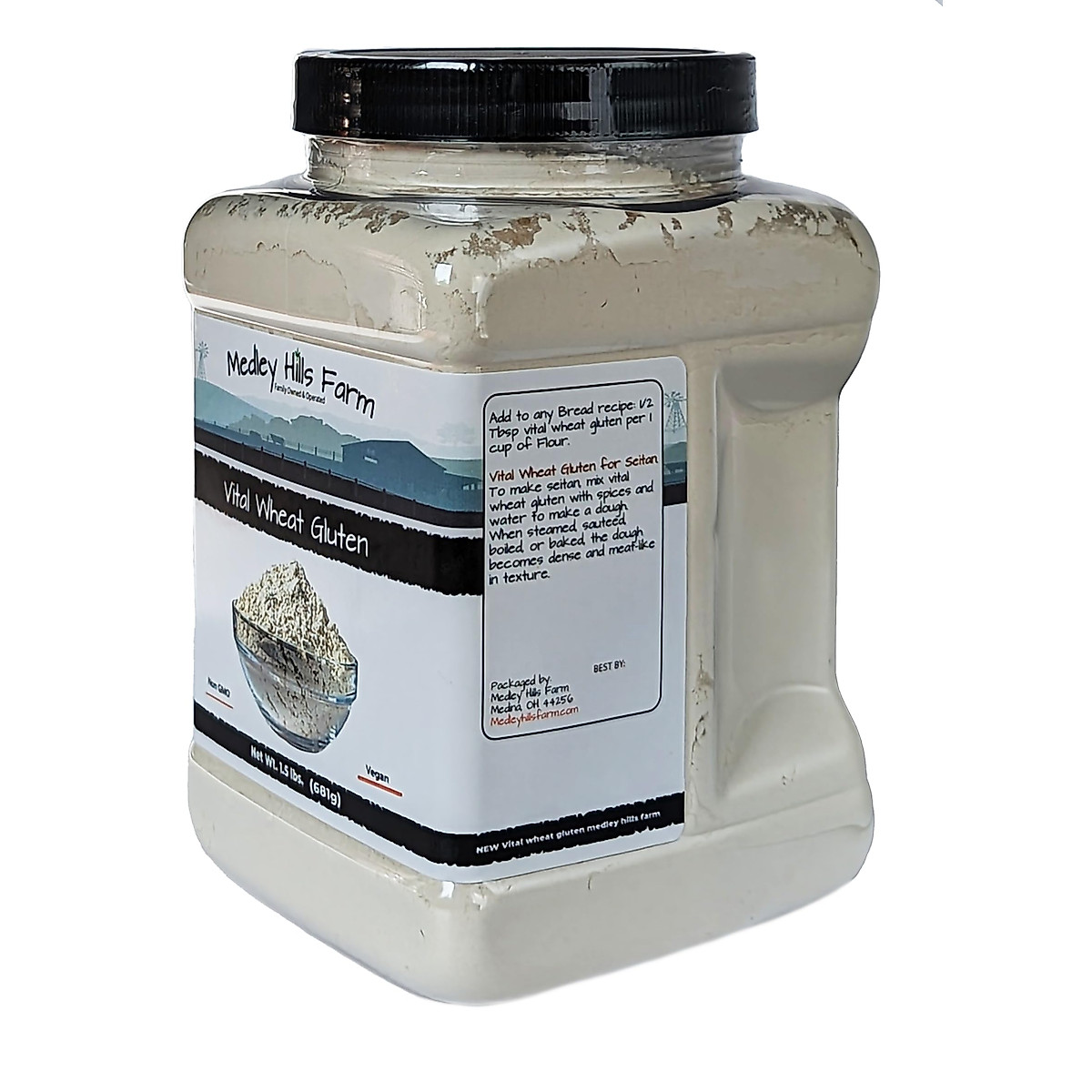 Vital Wheat Gluten By Medley Hills Farm 1.5 lbs. in Reusable Container - High in Protein - Vegan - Non GMO - Keto Friendly - Make Seitan - Great Vital Wheat Gluten for Bread Making
