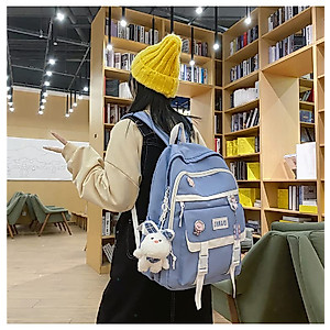 MEOKIM Kawaii Backpack with Cute Pin Accessories Plush Pendant Student Bag Large Capacity Waterproof Travel Backpack(Pink)