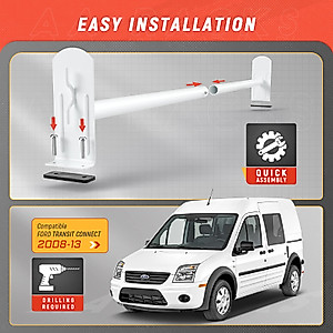 AA-Racks Model DX36 Compatible Transit Connect 2008-13 Steel 3 Bar Utility Drilling Van Roof Ladder Rack System - Matte White