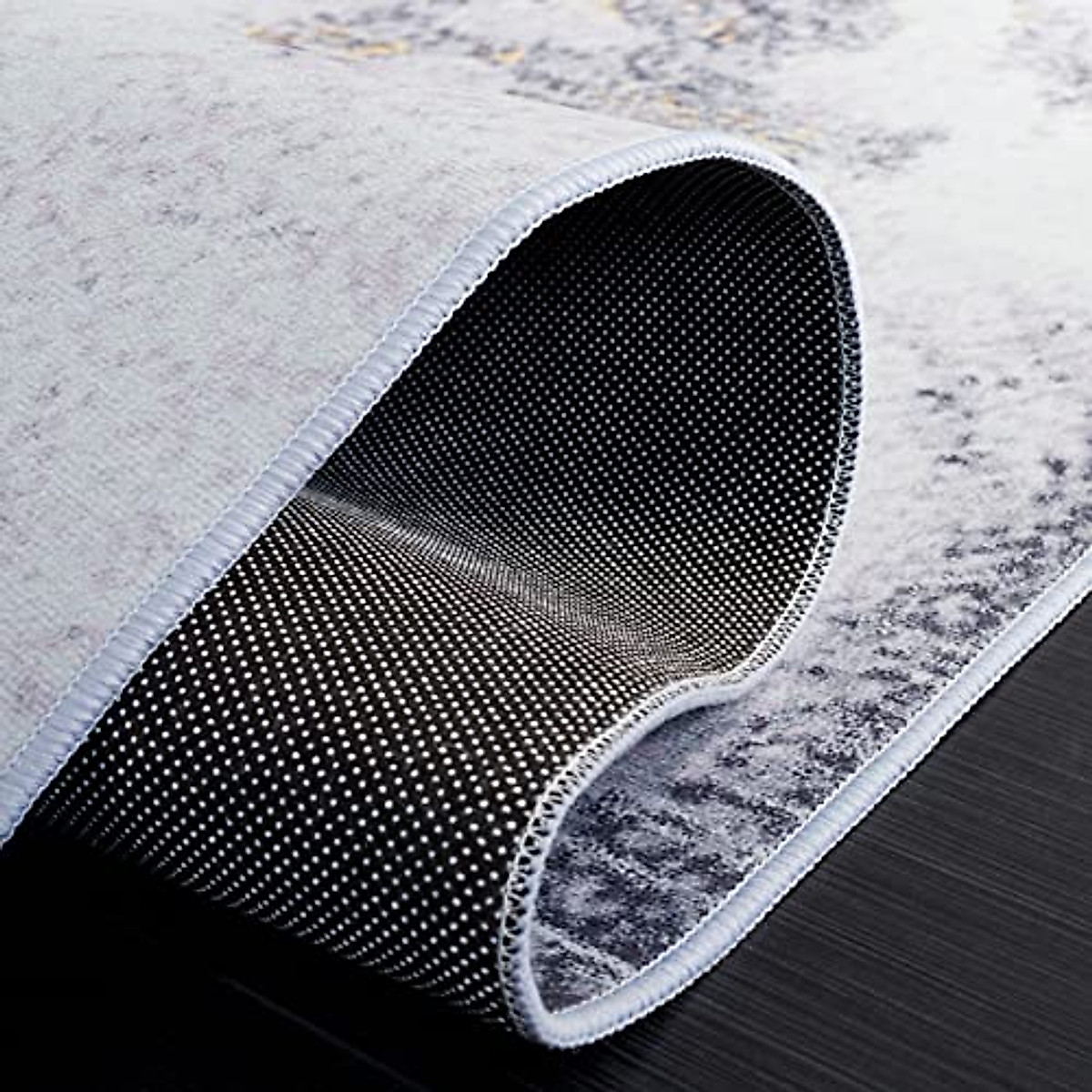 Safavieh Tacoma Collection Machine Washable Slip Resistant 6' Round Grey/Gold TAC803F Modern Abstract Entryway Foyer Living Room Bedroom Kitchen Area Rug