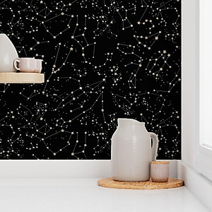 Peel & Stick Wallpaper Swatch - Constellations Black Background White Stars Space Night Time Custom Removable Wallpaper by Spoonflower