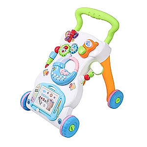 2 in 1 Sit to Stand Baby Walker with Music and Light, Toddler Push Toys for Learning to Walk, with Removable Drawing Board, Music Piano, Mini Phone for 6 Months Up Baby Boys Girls