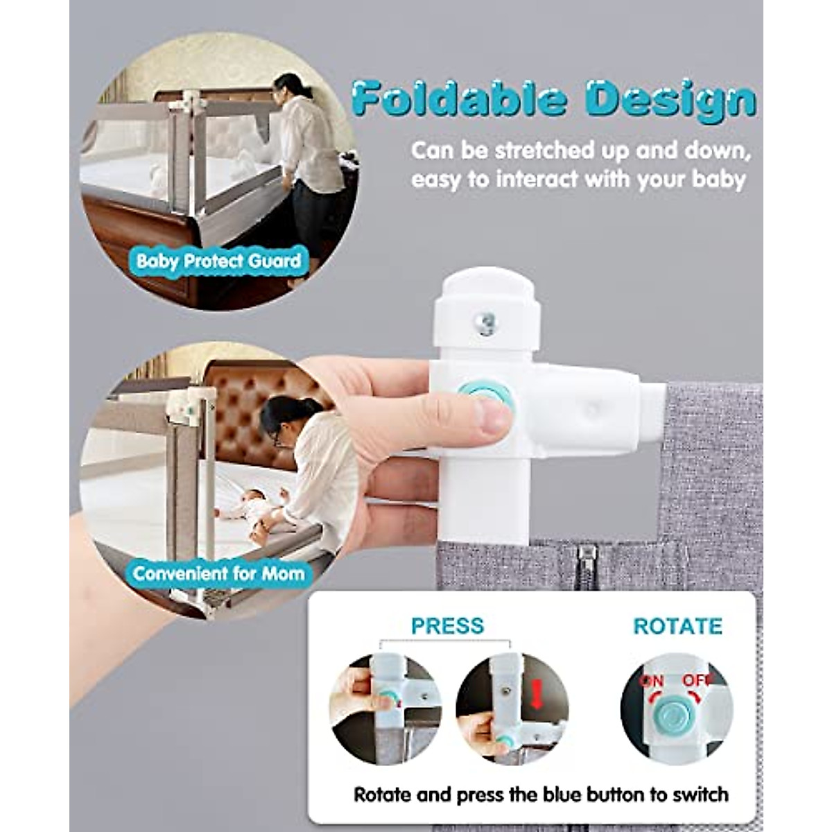 MBQMBSS 77" Bed Rail for Toddlers, Toddler Bed Rails for Queen Bed, Sturdy Baby Bed Rail Guard for King Size Bed, Extra Tall Bed Railing for Kids, Protective Bed Rail for Baby