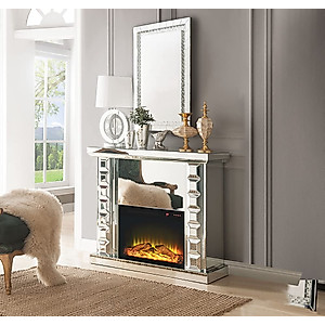 Acme Dominic Mirrored Electric Fireplace in Mirrored Finish