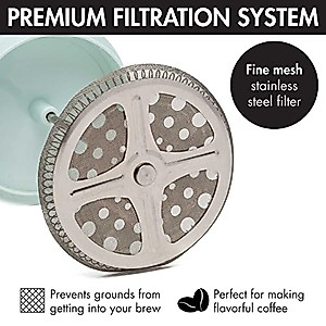 Primula Tempo French Press Premium Filtration with No Grounds, Heat Resistant Borosilicate Glass, Blue Pastel, 24 oz