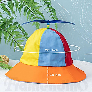 Framendino, Cute Detachable Propeller Bucket Hat Baseball Cap Helicopter Fisherman Hats Rainbow Color Orange