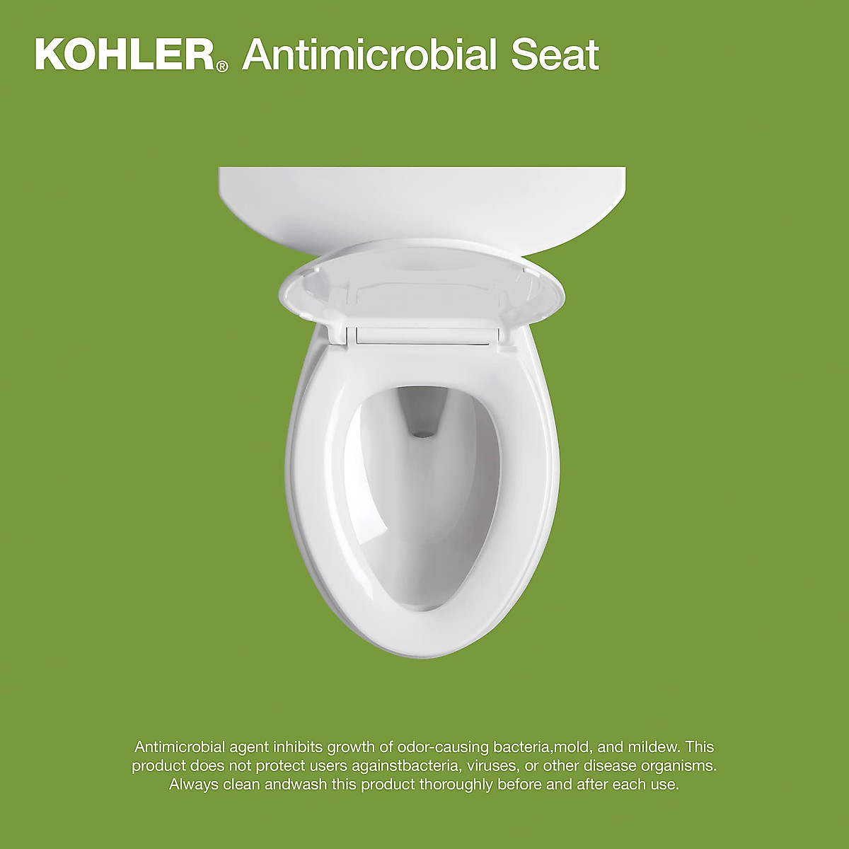 KOHLER 24495-A-0 Border ReadyLatch Elongated Toilet Seat, Quiet-Close Lid and Seat, Grip-Tight Bumpers and Installation Hardware, White