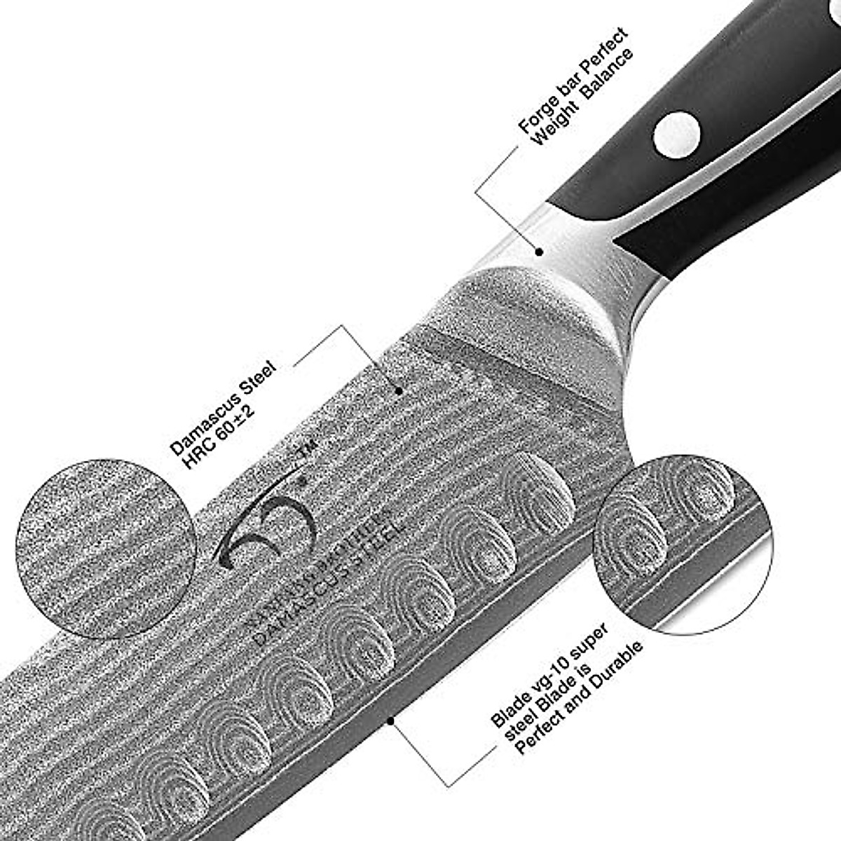 Damascus Kitchen Knife, 7 Inch Santoku Knife Professional Kitchen Knife Forged with VG10 Super Steel 67-Layer Damascus, Non-slip ABS Ergonomic Triple Rivet Handle, Razor Sharp Lightweight Multipurpose