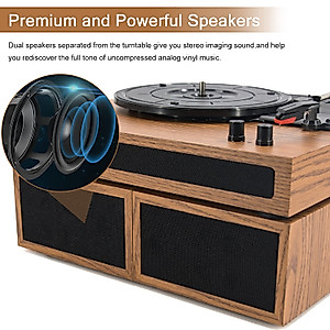 LP&No.1 Record Player, Wireless Turntable with Stereo Bookshelf Speakers,Vinyl Record Player,Support Wireless,Auto-Stop.(Yellow Wood)
