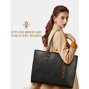 Laptop Tote Bag for Women 15.6 Inch Waterproof Leather Work Bag Briefcase Women Business Office Computer Bag Black