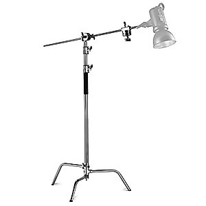 NEEWER Pro 100% Stainless Steel Heavy Duty C Stand with Boom Arm, Max Height 10.5ft/320cm Photography Light Stand with 4.2ft/128cm Holding Arm, 2 Grip Head for Studio Monolight, Softbox, Reflector