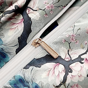 CCoutueChen Blue Peacock Duvet Cover Set King Size Orchid Floral Comforter Bedding Set Elegant Botanical Flower Duvet Covers for Girls Women Adults Animal Feathers Duvet Cover with 2 Pillowcases