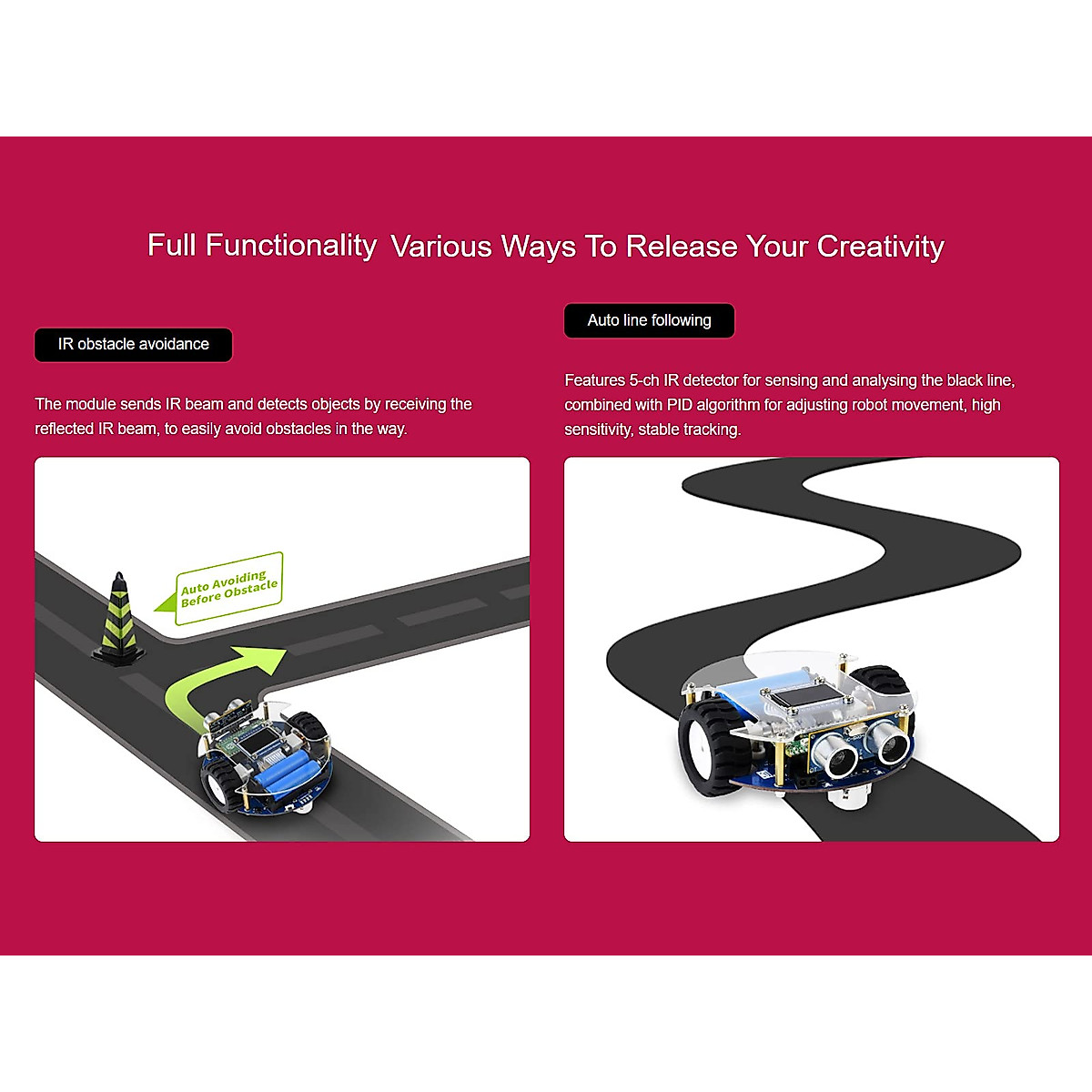 Waveshare PicoGo Mobile Robot Compatible with Raspberry Pi Pico Self Driving Remote Control Includes Raspberry Pi Pico (pre-soldered Header) Unassembled