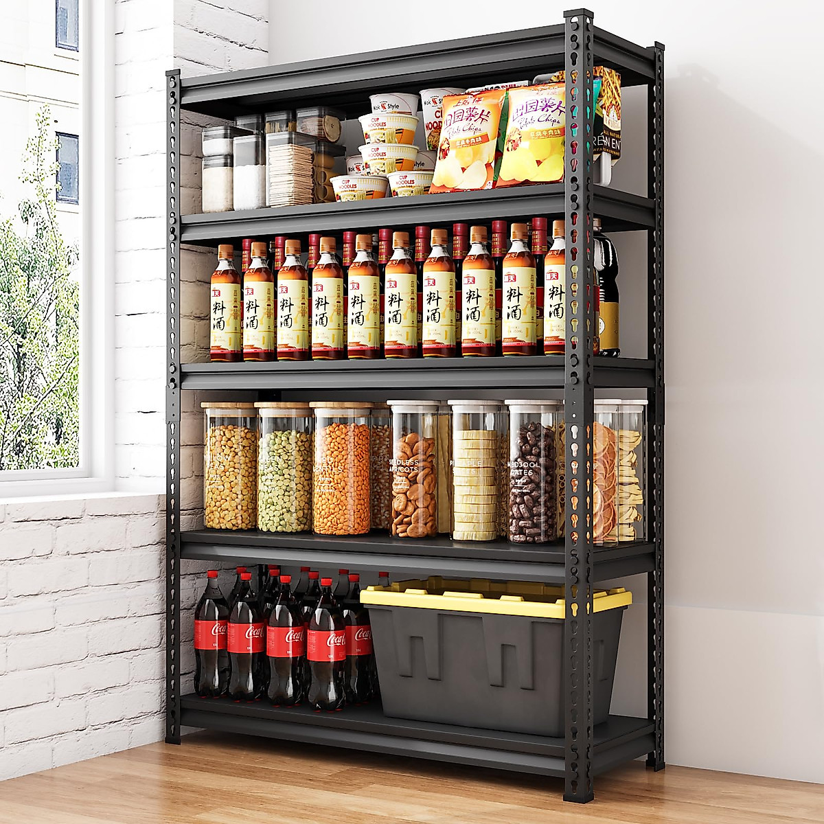 Rufokisa 48" W Garage Shelving Heavy Duty，2500LBS Loads Adjustable Garage Storage Shelves, 5-Tier Metal Shelving Units and Storage Racks Heavy Duty, 48”W x 18”D x 78”H，Black…