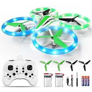NXONE Drone for Kids and Beginners Mini RC Helicopter Quadcopter Drone with 7 color LED Lights, Altitude Hold, Headless Mode, with Remote Control (White Green)