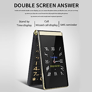 Senior Flip Phone, 2G Cell Phone with 3 Inch Double Screen, Large Buttons, LED Flashlight, Cellphone for Elderly Parents (Gold)