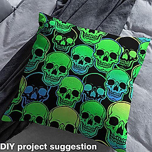 Sugar Skull Fabric by The Yard, Gothtic Skull Halloween Upholstery Fabric, Horror Skeleton Decorative Fabric, Spooky Night Indoor Outdoor Fabric, DIY Art Waterproof Fabric, Green Blue, 3 Yards