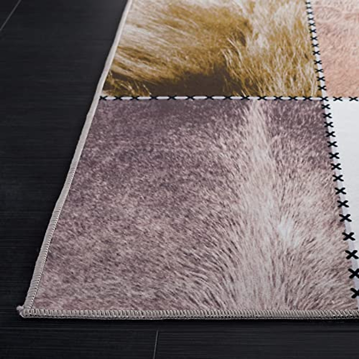 Safavieh Faux Hide Collection Machine Washable Slip Resistant 5' x 8' Beige/Brown FAH519C Patchwork Rustic Lodge Modern Glam Bedroom Living Room Area Rug