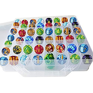 HOME4 Double Sided BPA Free Toy Storage Container - Compatible with Mini Toys, Small Dolls Bakugan, Tools - Toy Organizer Carrying Case - 48 Compartments (Clear)