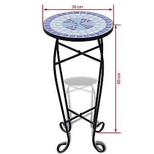 FAMIROSA Mosaic Side Table Plant Table Blue White